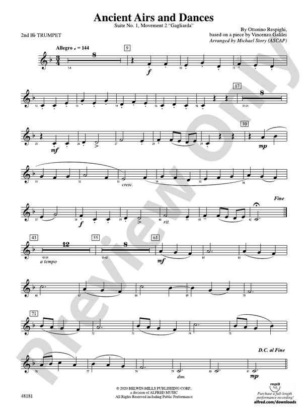 Ancient Airs and Dances: 2nd B-flat Trumpet: 2nd B-flat Trumpet Part - Digital Sheet Music Download