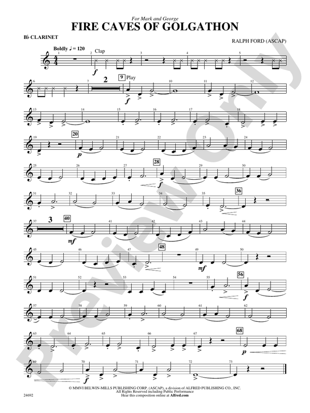 Fire Caves of Golgathon: 1st B-flat Clarinet: 1st B-flat Clarinet Part ...