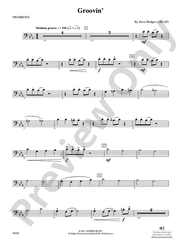 Groovin': 1st Trombone: 1st Trombone Part - Digital Sheet Music Download