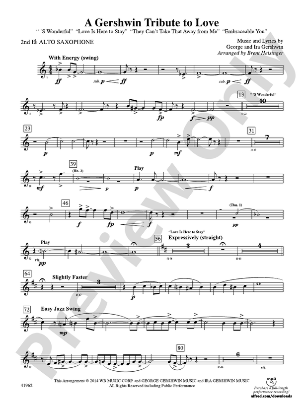 A Gershwin Tribute To Love 2nd E Flat Alto Saxophone 2nd E Flat Alto