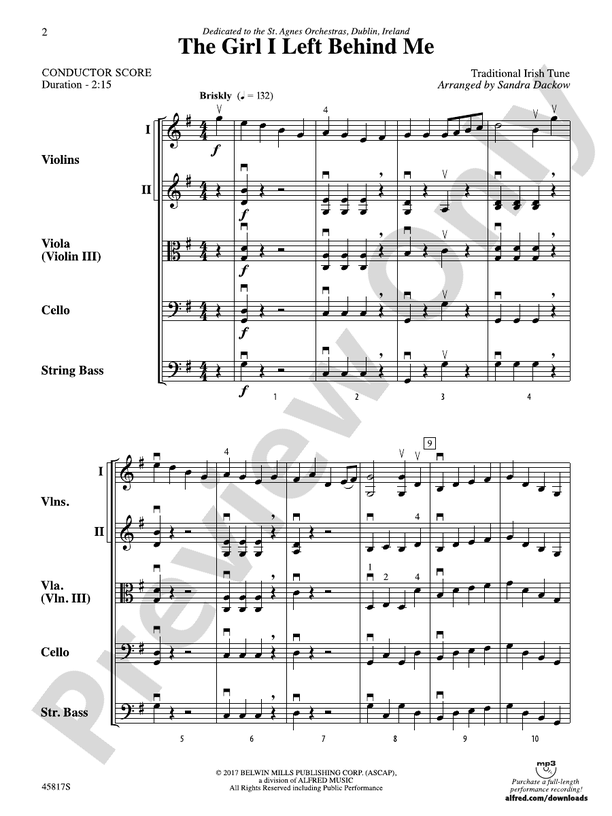The Girl I Left Behind Me: String Orchestra Conductor Score & Parts ...
