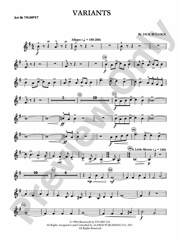 Variants: 3rd B-flat Trumpet: 3rd B-flat Trumpet Part - Digital Sheet Music Download