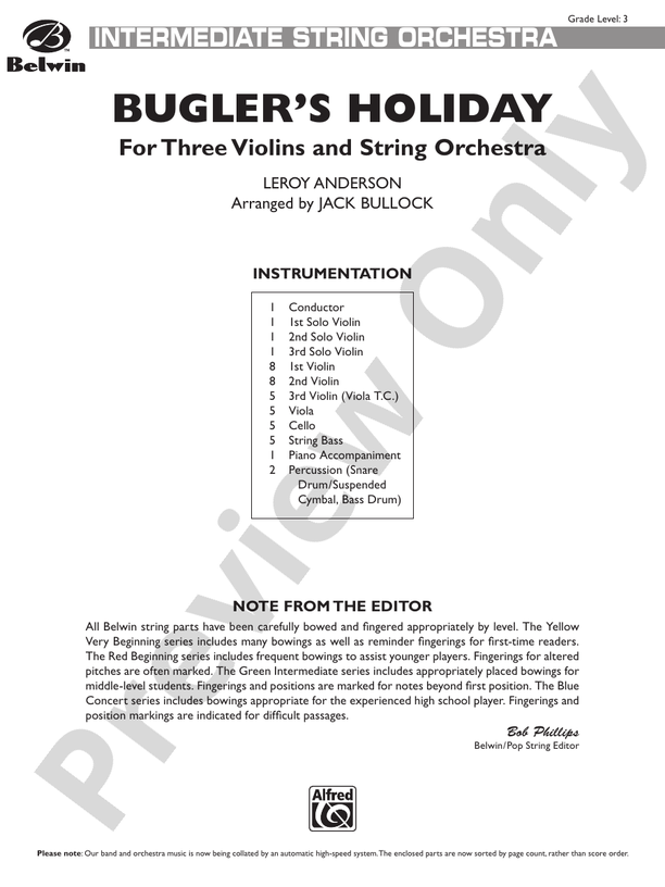 Bugler's Holiday for Three Violins and String Orchestra: Score: String Orchestra Score - Digital ...