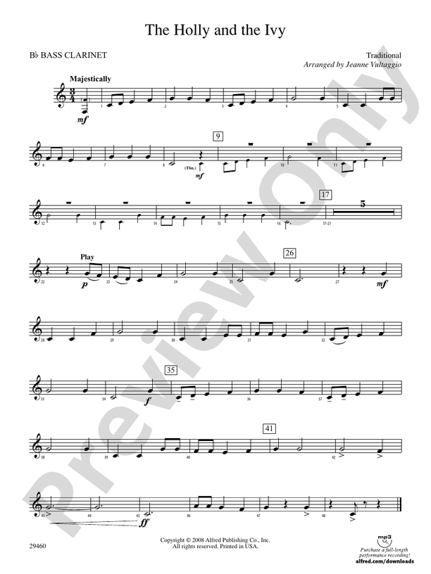 The Holly and the Ivy: B-flat Bass Clarinet: B-flat Bass Clarinet Part ...