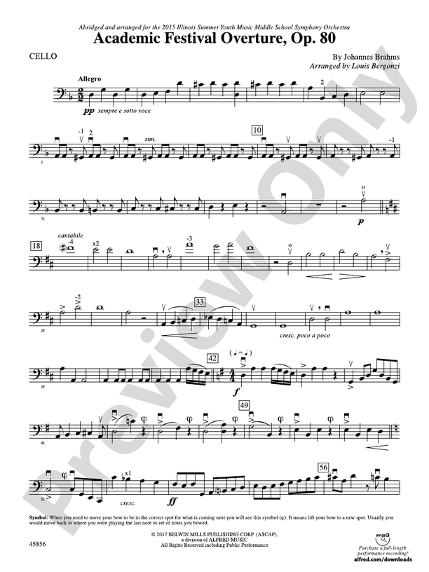 Academic Festival Overture, Op. 80: Cello: Cello Part - Digital Sheet ...