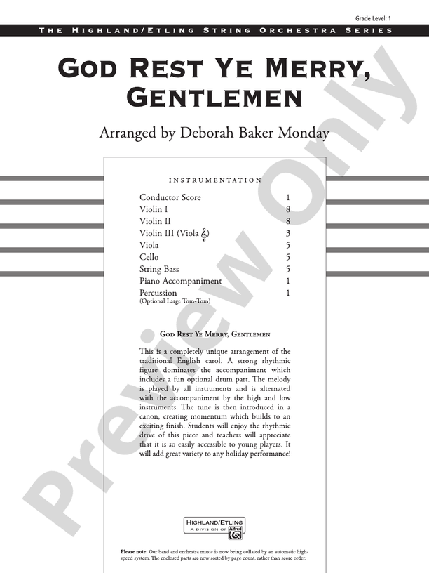 God Rest Ye Merry, Gentlemen: String Orchestra Conductor Score & Parts ...