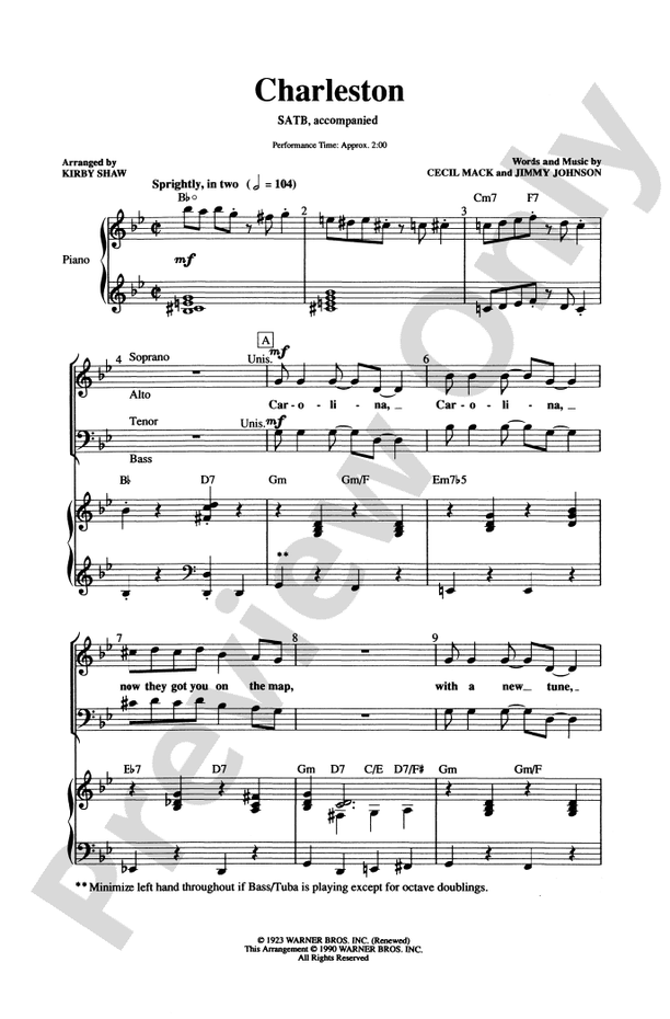 Charleston: SATB Choral Octavo: Cecil Mack - Digital Sheet Music Download