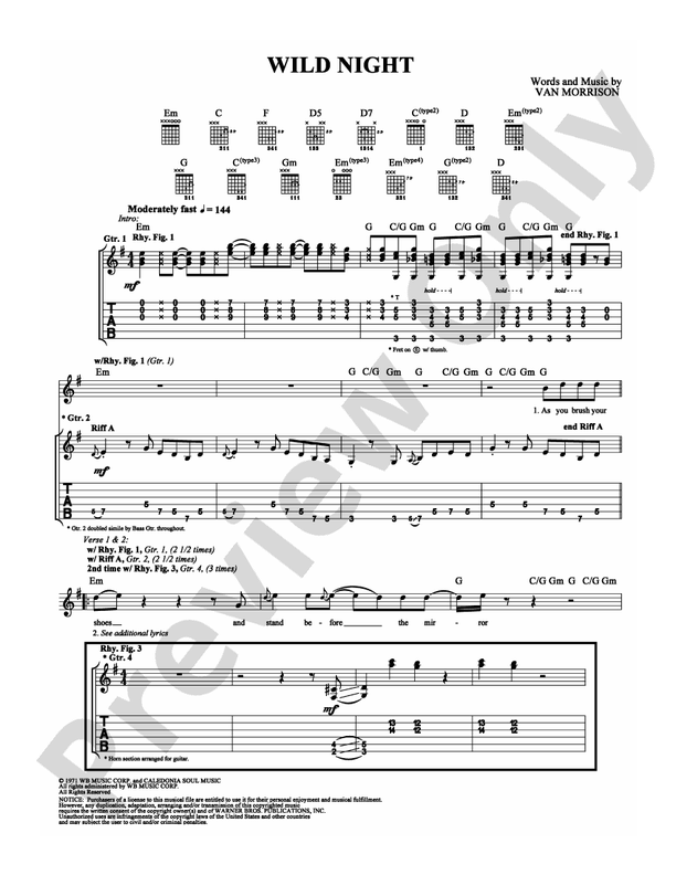 Wild Night: Guitar TAB: Van Morrison - Digital Sheet Music Download