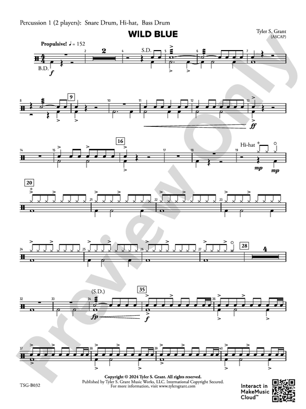 Wild Blue: 1st Percussion: 1st Percussion Part: Tyler S. Grant ...
