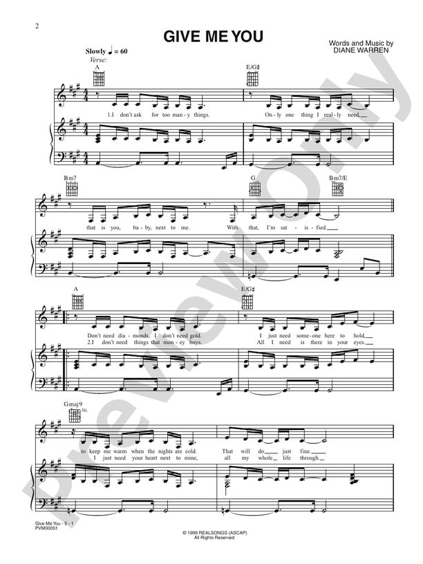 Give Me You: Piano/Vocal/Chords: Mary Blige - Digital Sheet Music Download