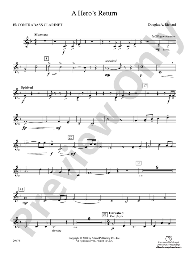 A Hero's Return: (wp) B-flat Contrabass Clarinet: (wp) B-flat Contrabass Clarinet World Part ...