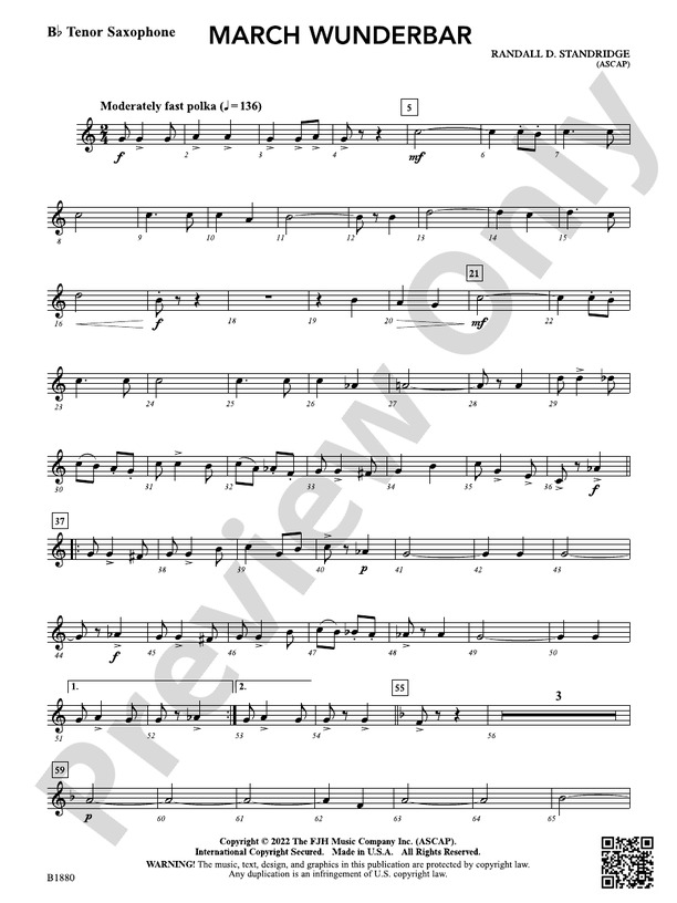 March Wunderbar: B-flat Tenor Saxophone: B-flat Tenor Saxophone Part ...