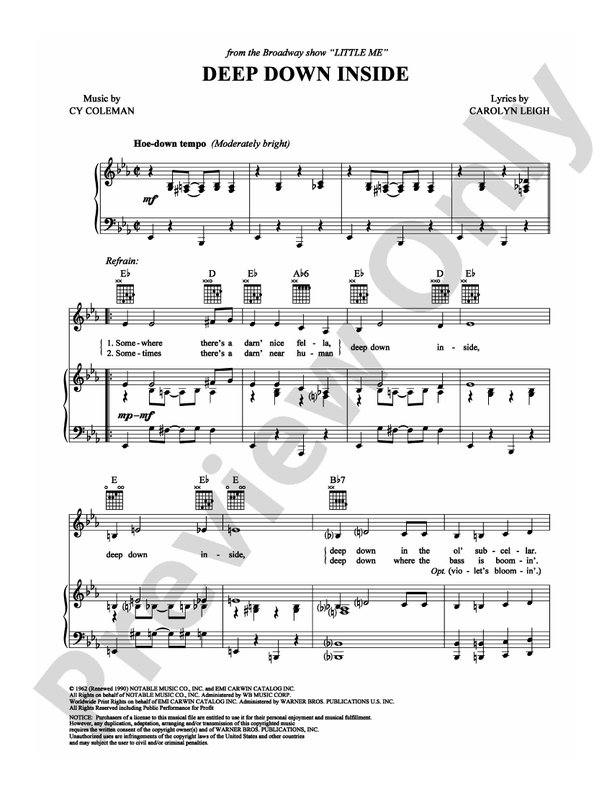 Deep Down Inside: Piano/Vocal/Chords: Cy Coleman - Digital Sheet Music ...