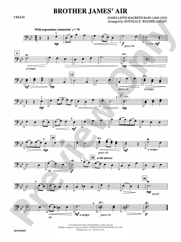 Brother James' Air: Cello: Cello Part - Digital Sheet Music Download