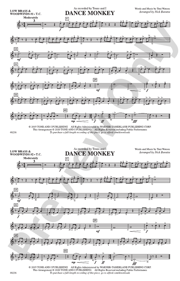 Dance Monkey: Low Brass & Woodwinds #1 - Treble Clef: Low Brass ...