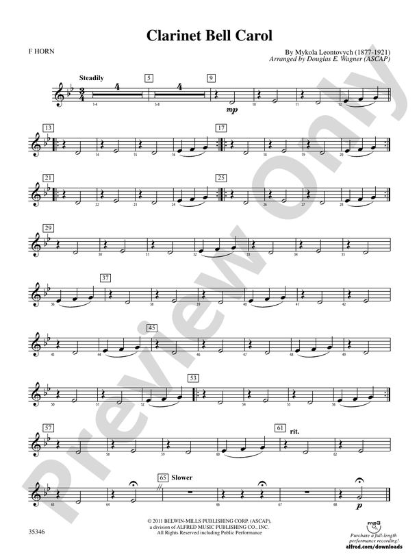 Clarinet Bell Carol: 1st F Horn: 1st F Horn Part - Digital Sheet Music ...