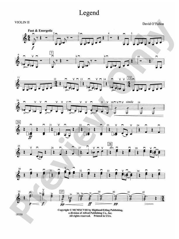 Legend: 2nd Violin: 2nd Violin Part - Digital Sheet Music Download