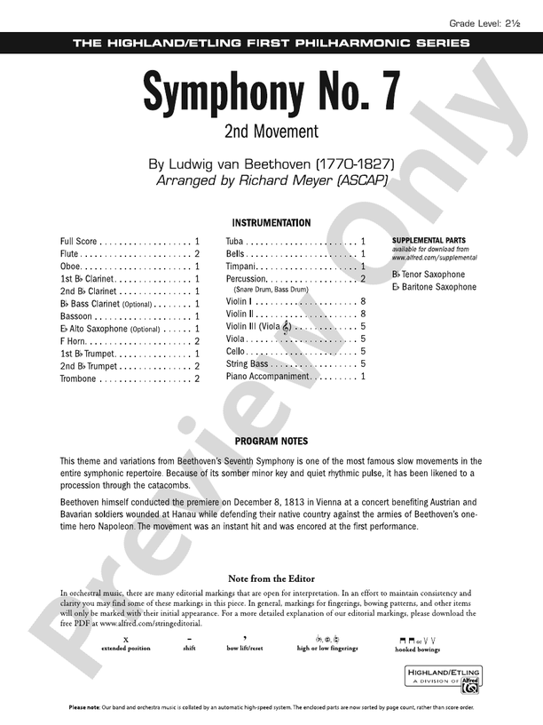Symphony No. 7: Full Orchestra Conductor Score & Parts: Ludwig van ...