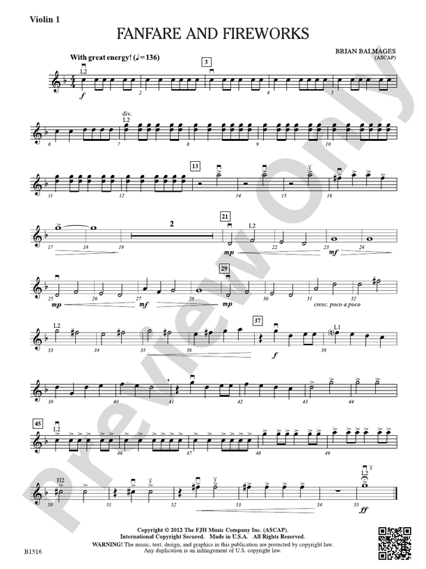 Fanfare and Fireworks: Violin 1: Violin 1 Part: Brian Balmages ...