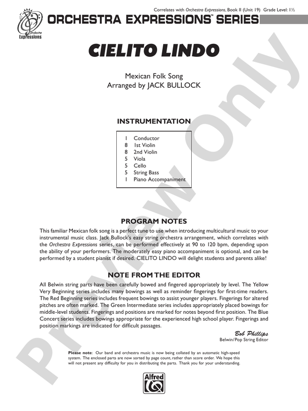 Cielito Lindo: Score: String Orchestra Score - Digital Sheet Music Download