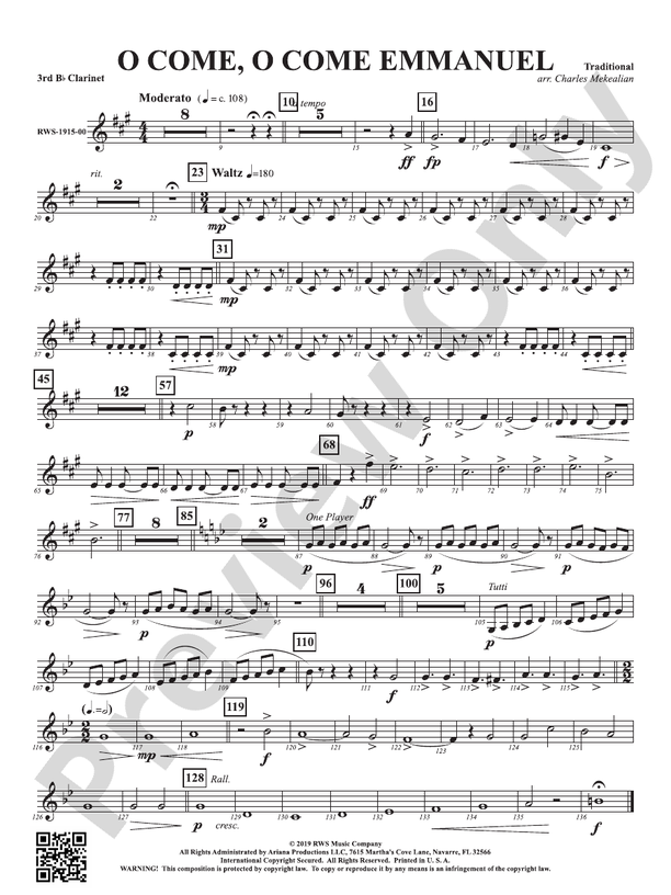 O Come, O Come Emmanuel: 3rd B-flat Clarinet: 3rd B-flat Clarinet Part - Digital Sheet Music ...