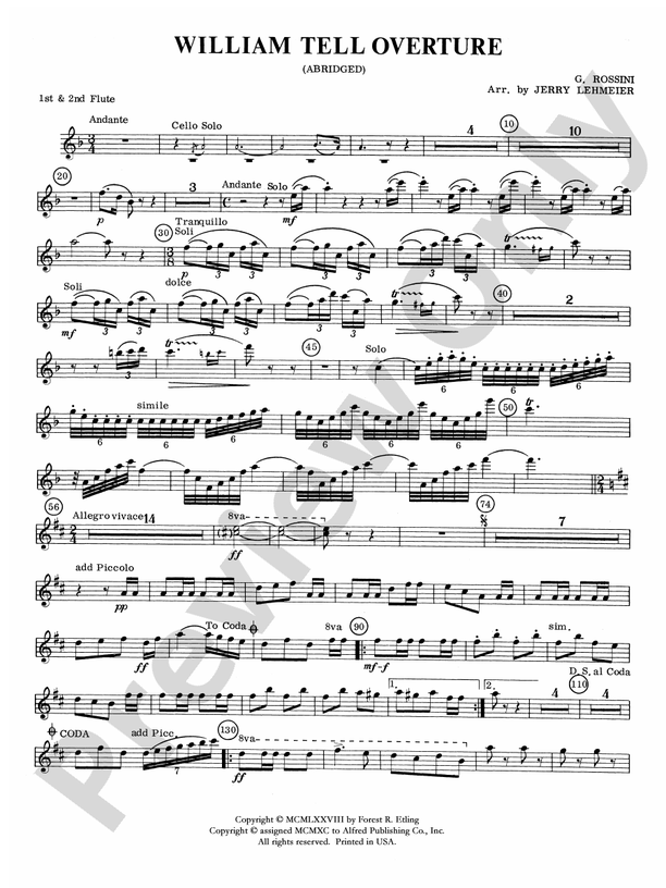 William Tell Overture: Flute: Flute Part - Digital Sheet Music Download William Tell Overture: Flute: Flute Part - Digital Sheet Music Download