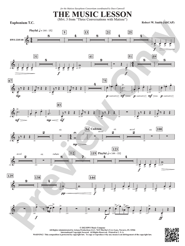 The Music Lesson - Mvt. 3 from Three Conversations with Matisse: Baritone T.C.: Baritone T.C ...