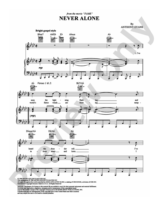 Never Alone (from "Fame"): Piano/Vocal/Chords: Anthony Evans - Digital ...