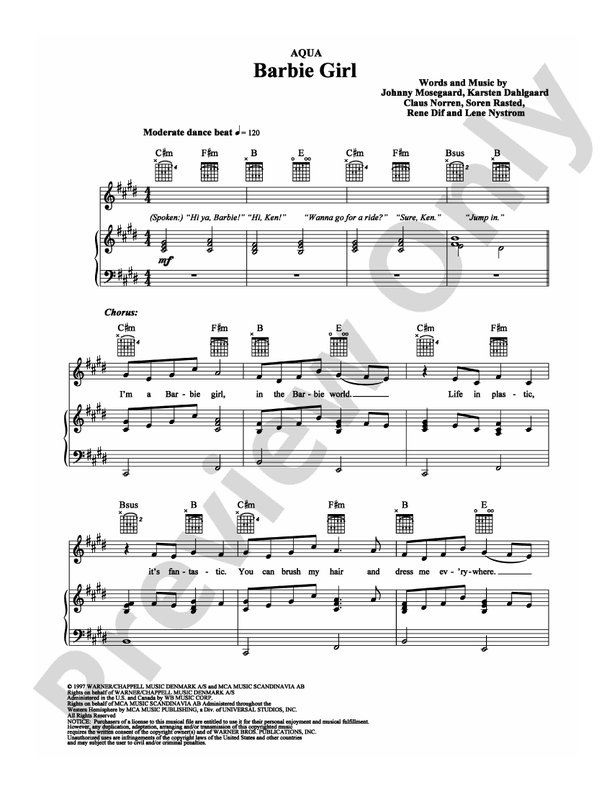 Barbie Girl: Piano/Vocal/Chords: Aqua - Digital Sheet Music Download