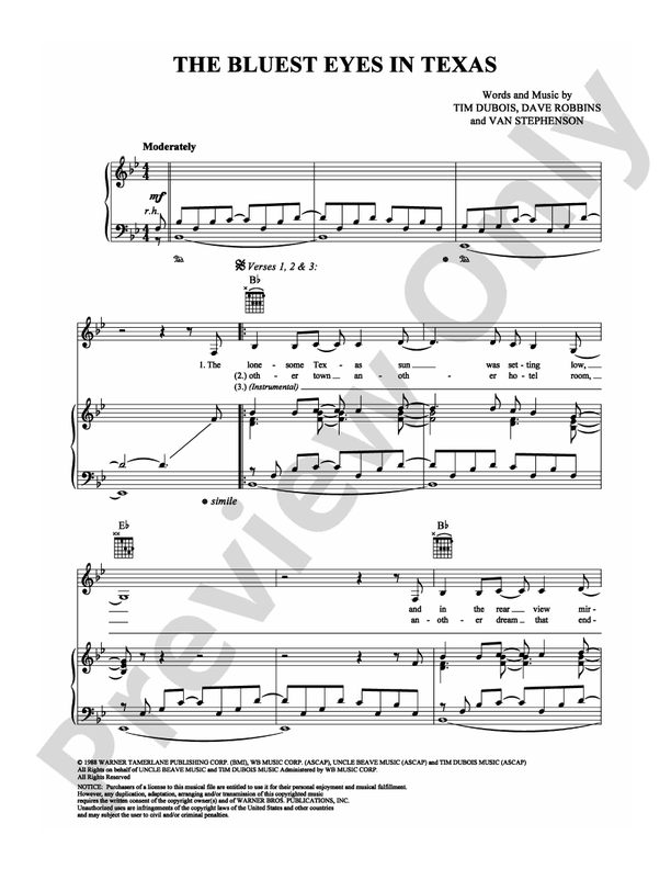 The Bluest Eyes in Texas: Piano/Vocal/Chords: Van Stephenson - Digital ...