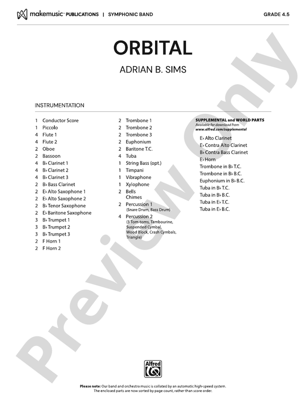 Orbital: Concert Band Conductor Score & Parts: Adrian B. Sims - Digital Sheet Music Download