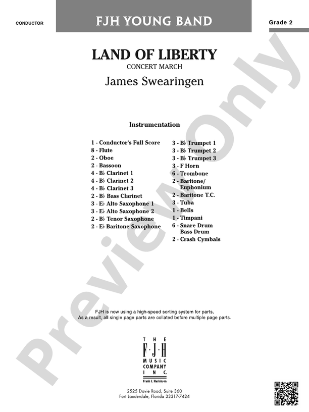 Land of Liberty: Concert Band Conductor Score & Parts: James Swearingen ...