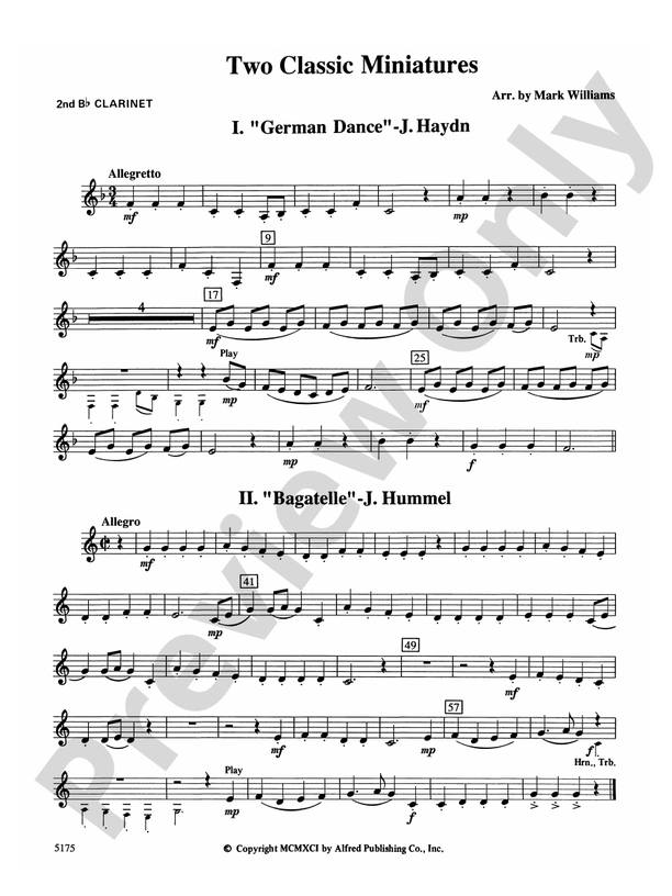 Two Classic Miniatures: 2nd B-flat Clarinet: 2nd B-flat Clarinet Part ...