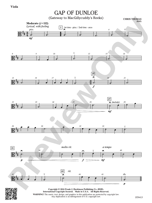 Gap of Dunloe: Viola: Viola Part: Chris Thomas - Digital Sheet Music ...