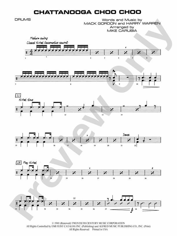 Chattanooga Choo Choo: Drums: Drums Part - Digital Sheet Music Download