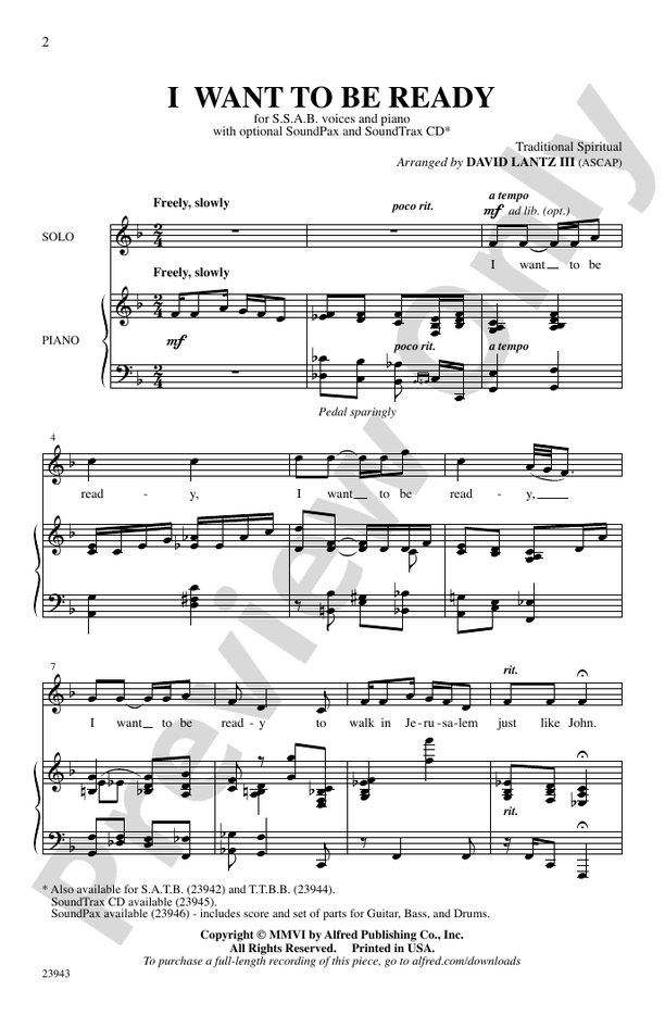 I Want to Be Ready: SSAB Choral Octavo - Digital Sheet Music Download