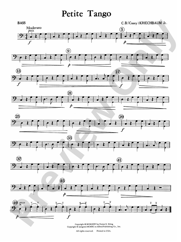 Petite Tango: String Bass: String Bass Part - Digital Sheet Music Download