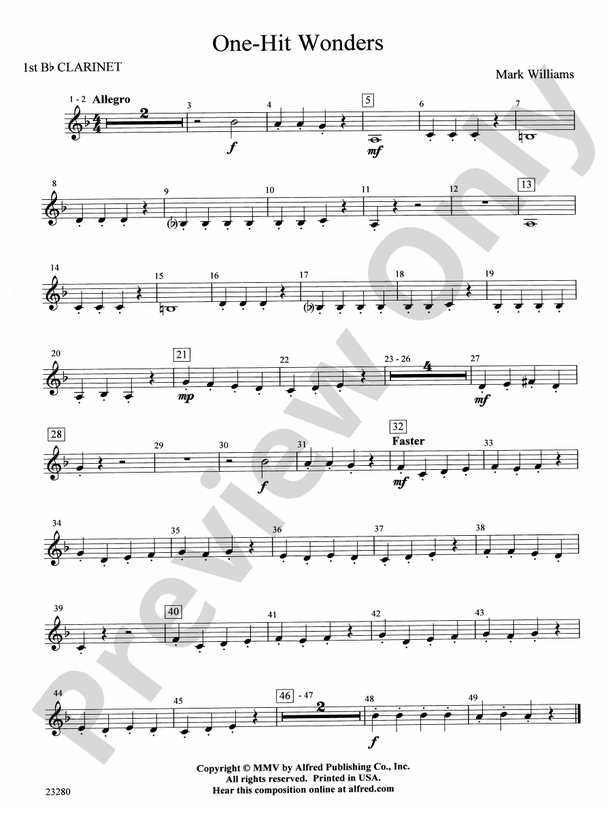 One-Hit Wonders: 1st B-flat Clarinet: 1st B-flat Clarinet Part - Digital Sheet Music Download