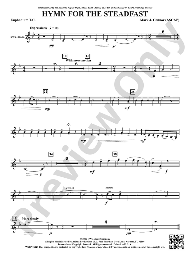 Hymn for the Steadfast: Baritone T.C.: Baritone T.C. Part: Mark J. Connor - Digital Sheet Music ...
