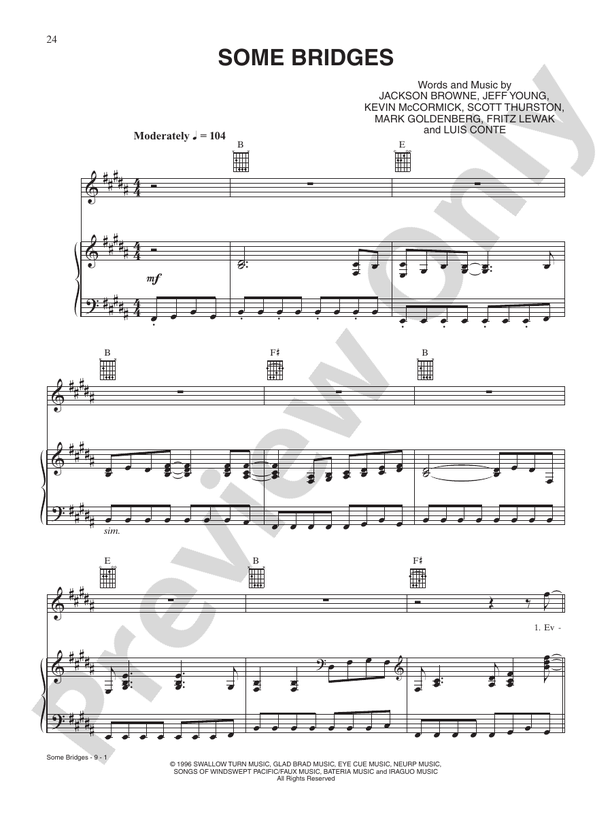 Some Bridges: Piano/Vocal/Chords: Jackson Browne - Digital Sheet Music ...