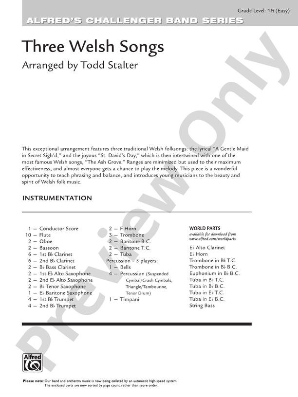 Three Welsh Songs: Score: Concert Band Score - Digital Sheet Music Download