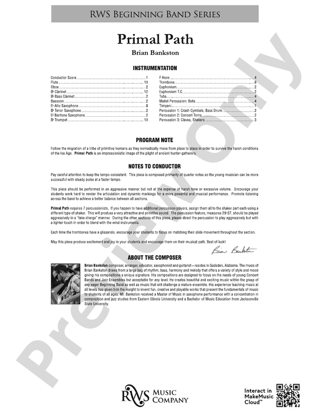 Primal Path: Concert Band Conductor Score & Parts: Brian Bankston ...