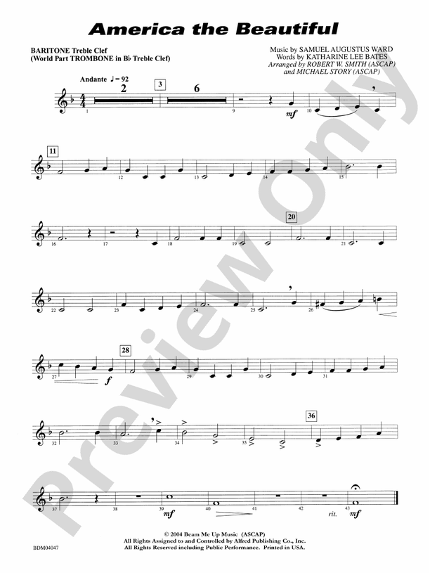 America, the Beautiful: Baritone T.C.: Baritone T.C. Part - Digital ...