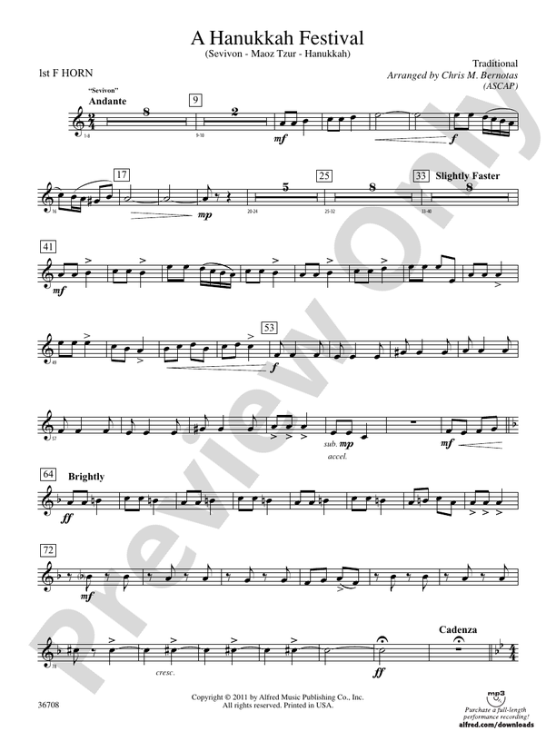 A Hanukkah Festival: 1st F Horn: 1st F Horn Part - Digital Sheet Music ...