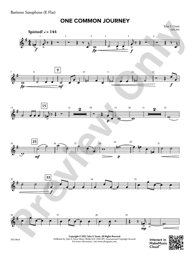 One Common Journey: E-flat Baritone Saxophone: E-flat Baritone Saxophone Part - Digital Sheet ...