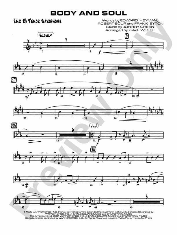 Body and Soul: 2nd B-flat Tenor Saxophone: 2nd B-flat Tenor Saxophone ...