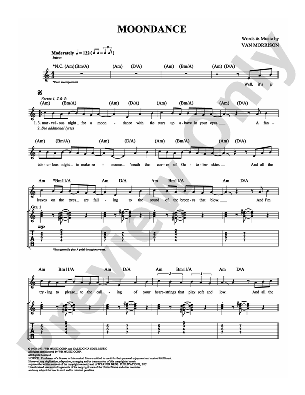 Moondance: Guitar TAB: Van Morrison - Digital Sheet Music Download