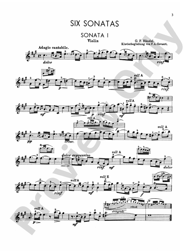 Handel: Six Sonatas: 1. Sonata in A Major (Violin) Part - Digital Sheet Music Download