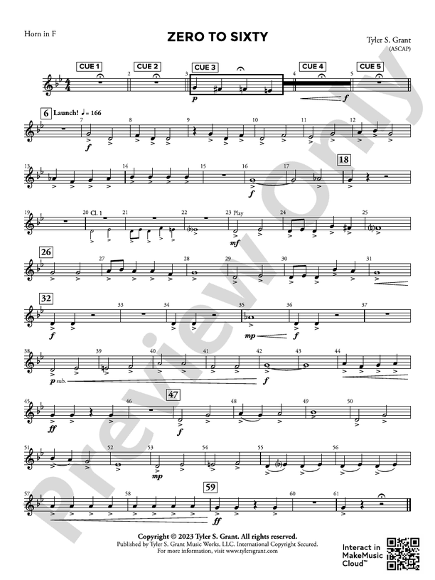 Zero to Sixty: 1st F Horn: 1st F Horn Part - Digital Sheet Music Download