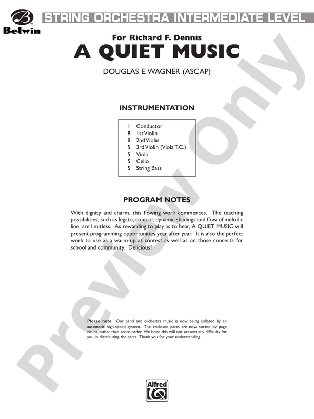A Quiet Music: Score: String Orchestra Score - Digital Sheet Music Download